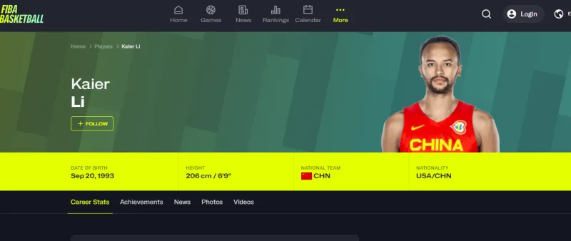 FIBA官方网站显示李凯尔是USA / CHN双国籍-CBA-CBA专区-虎扑社区